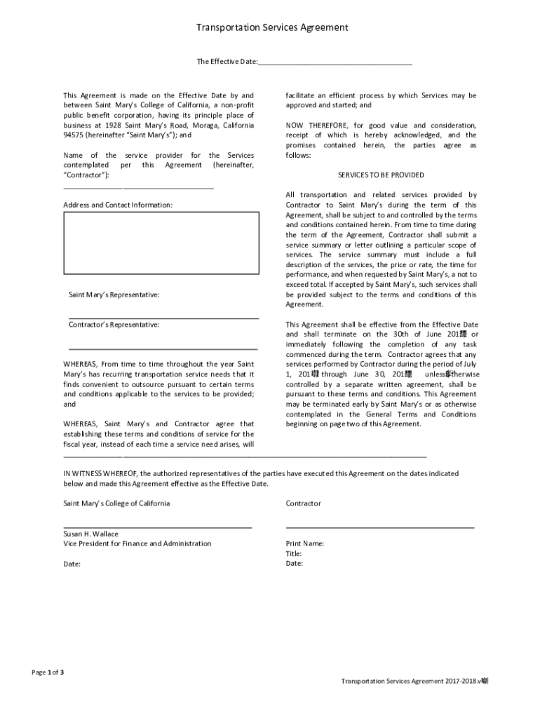 Fillable Online Transportation Services Agreement - SEC ...