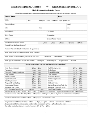 Fillable Online Hair Restoration Intake Form-Printable Fax Email Print ...