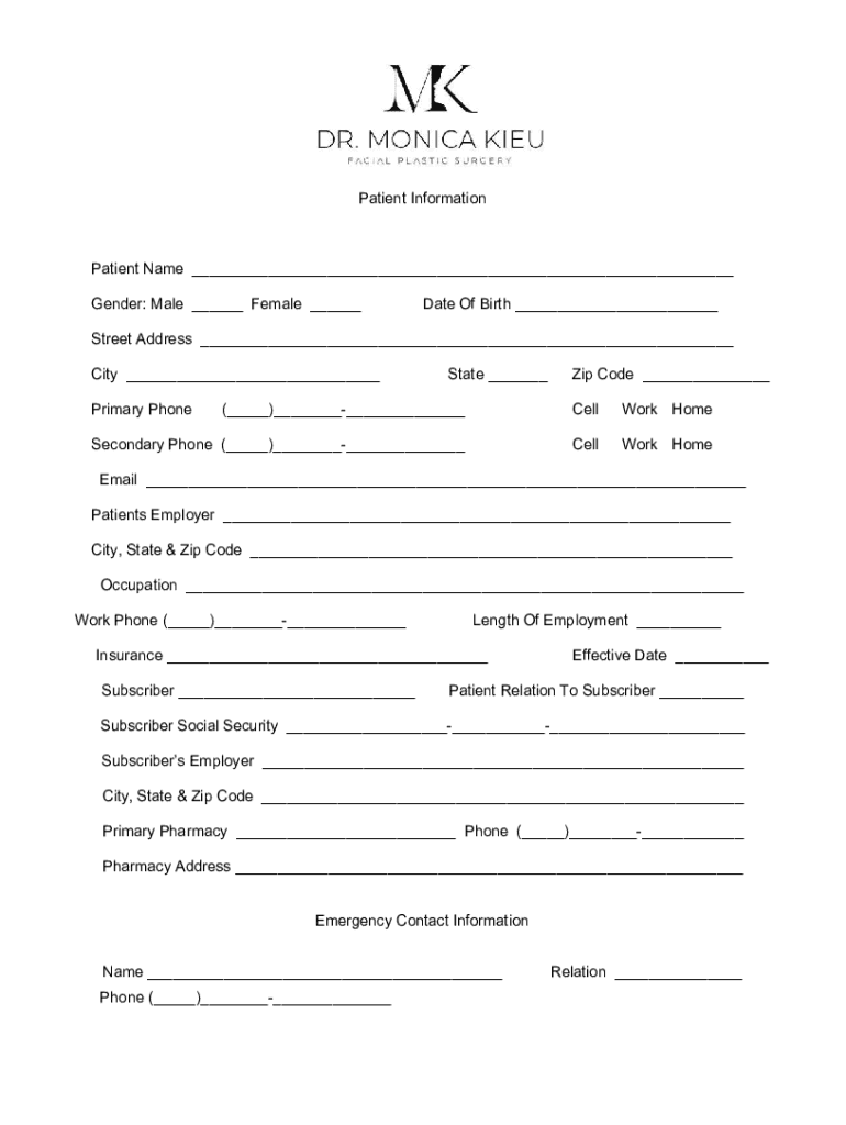 Fillable Online sa1s3.patientpop.comassetsdocsPatient Name: Gender: Male Female Date of Birth ...