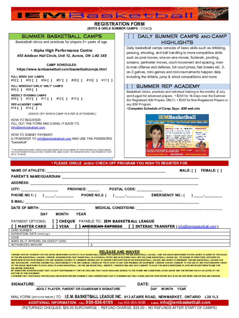 Fillable Online Basketball Camp Registration Template - PDF ...