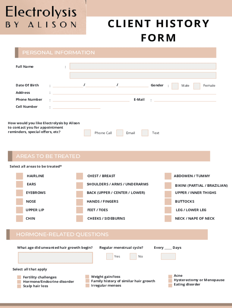 Fillable Online electrolysis by alison client history form and Covid ...