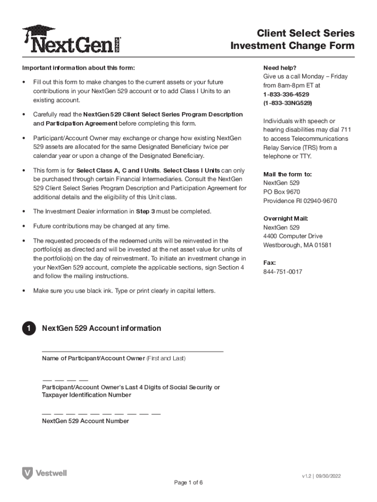 Fillable Online Client Select Series Investment Change Form. Client Select Series Investment ...