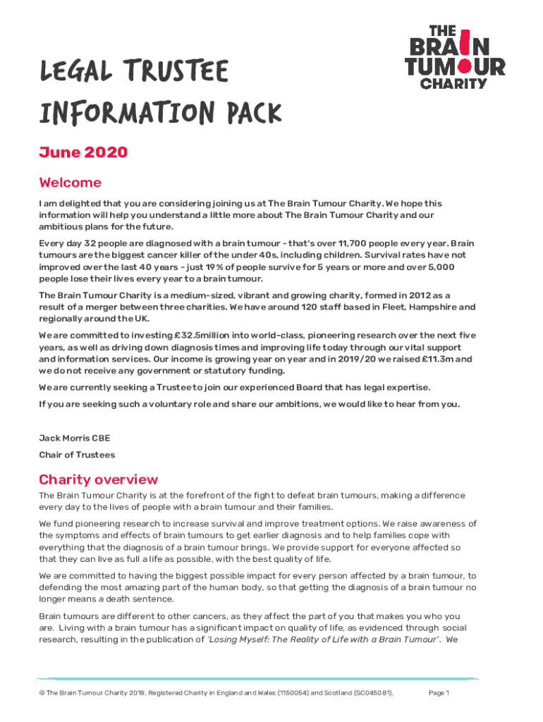 Fillable Online LegaL TrusTee InformaTIon Pack - The Brain Tumour ...