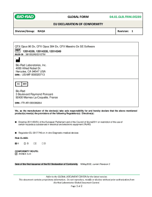 Fillable Online global form - eu declaration of conformity - Bio-Rad ...