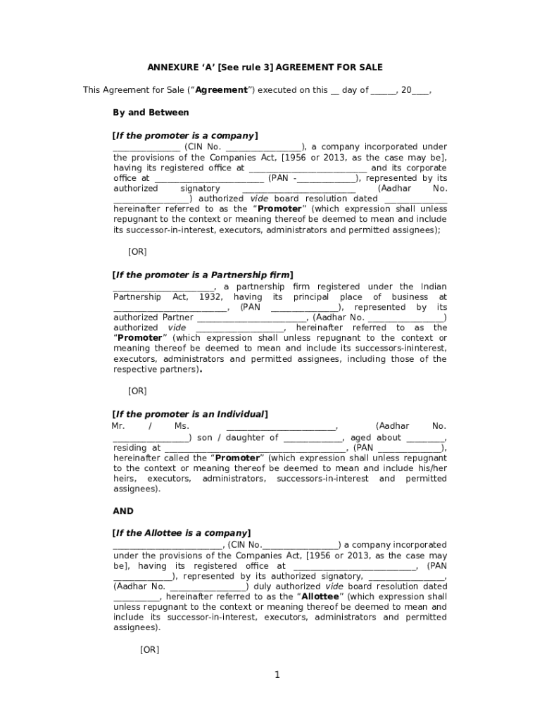 ANNEXURE A See rule 3 AGREEMENT FOR SALE - Rera Consultants Doc ...