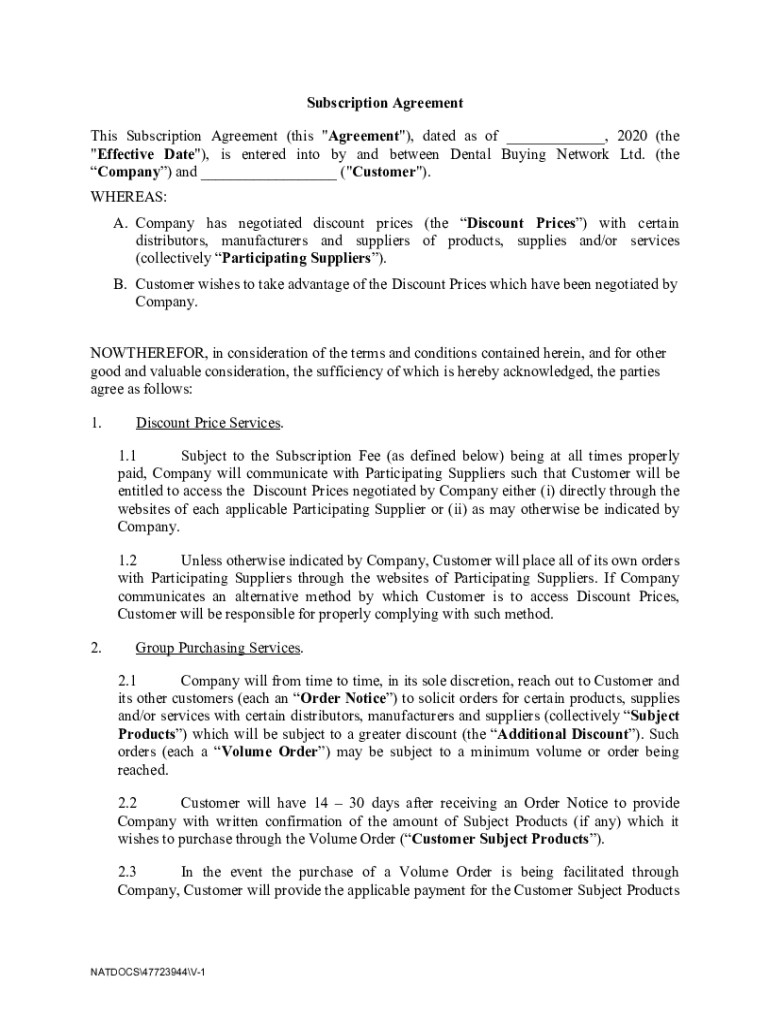 Fillable Online Subscription Agreement - Overview, How It Works, RegulationSUBSCRIPTION ...