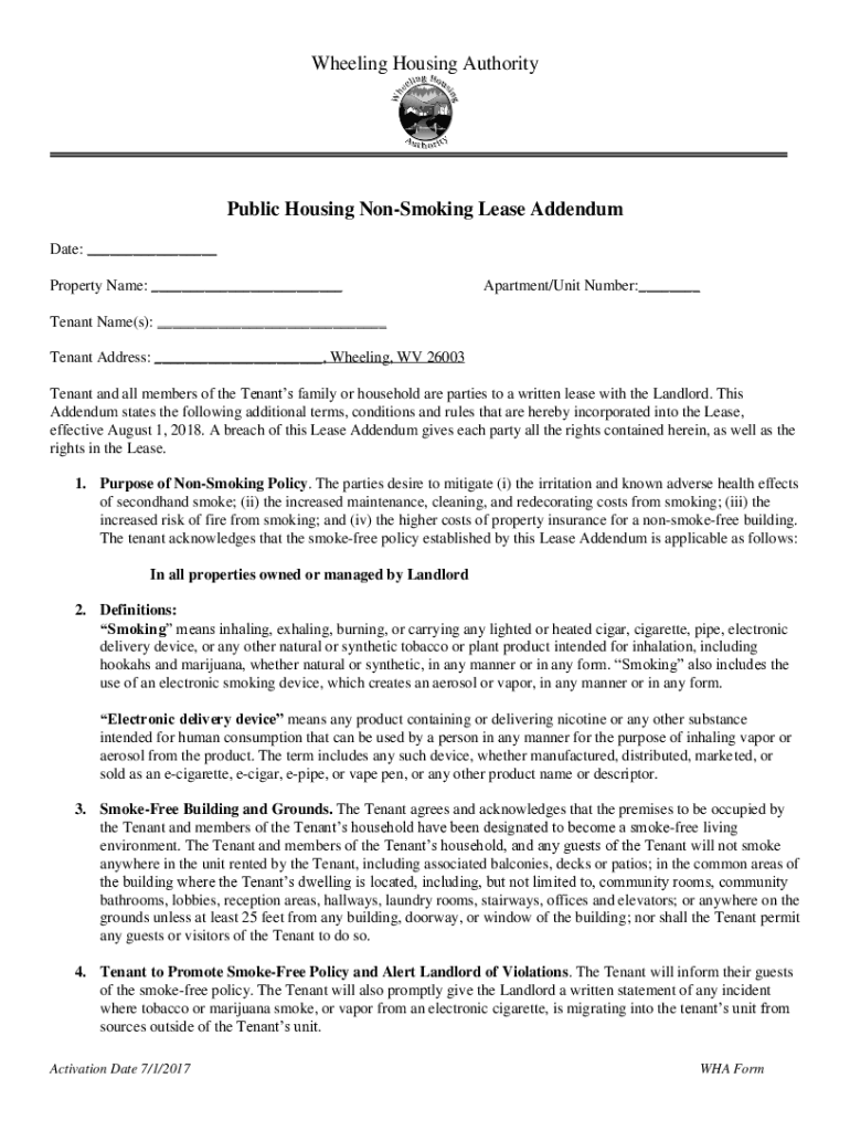 Fillable Online Public Housing Non-Smoking Lease Addendum Fax Email ...