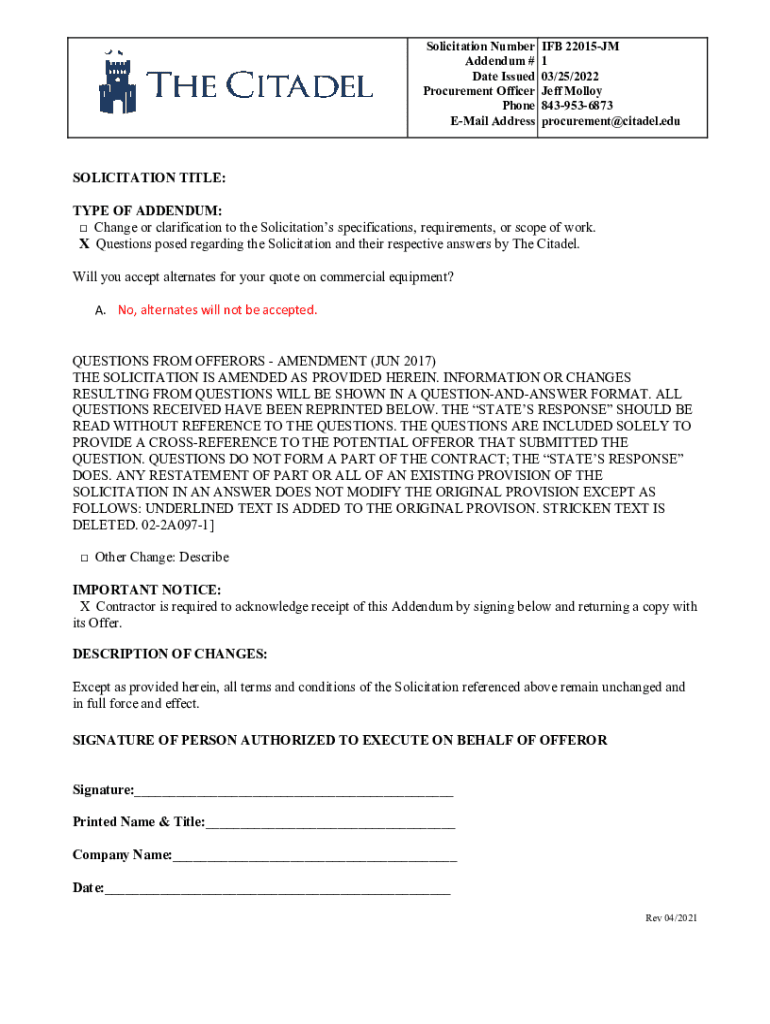 Fillable Online State of South Carolina Solicitation Number: Date ...