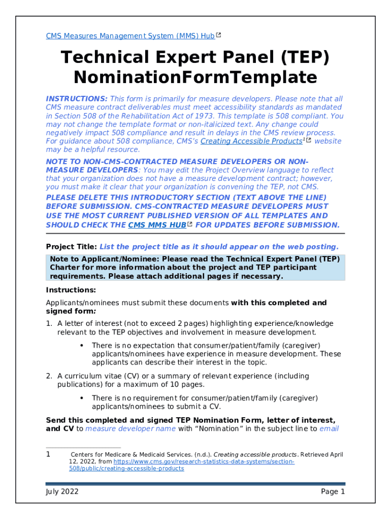 Technical Expert Panel Nomination Template - Centers for Medicare ...