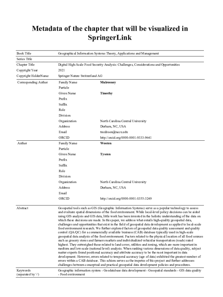 Fillable Online Metadata of the chapter that will be visualized in SpringerLink Fax Email Print ...