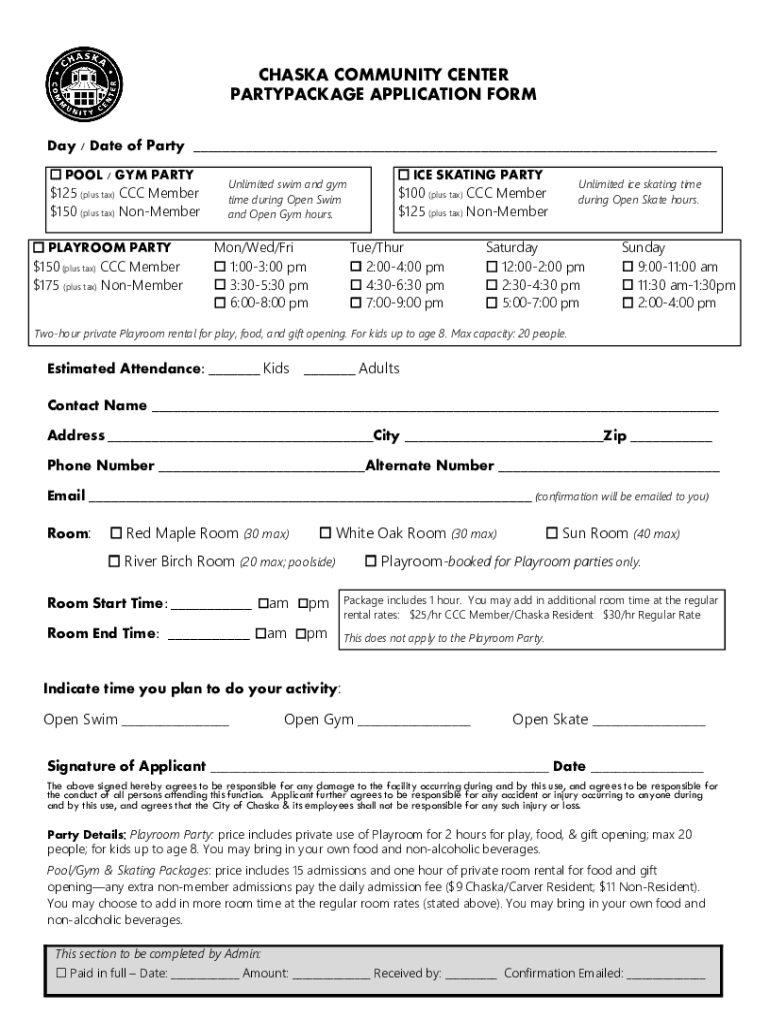 Fillable Online chaska community center birthday party - tissue-queens ...