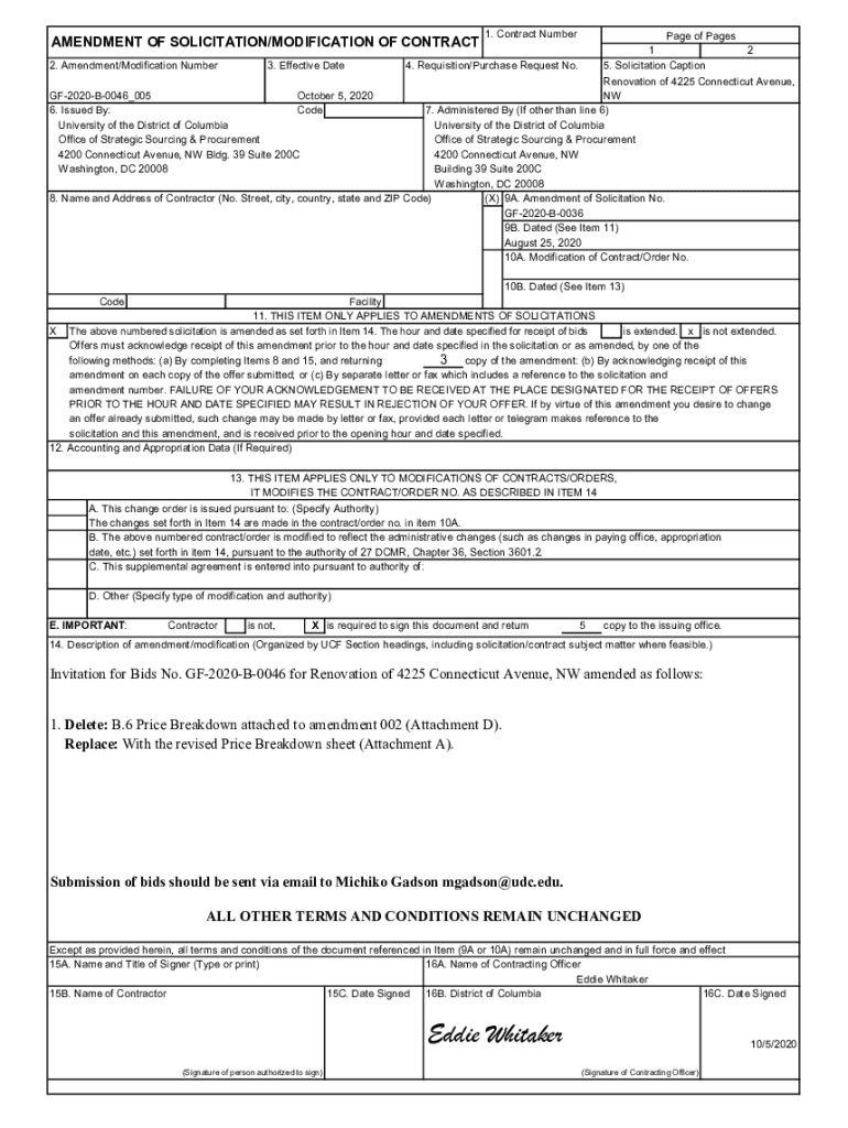Fillable Online docs.udc.eduprocurementAmendment-002-ProposalAMENDMENT OF SOLICITATION ...