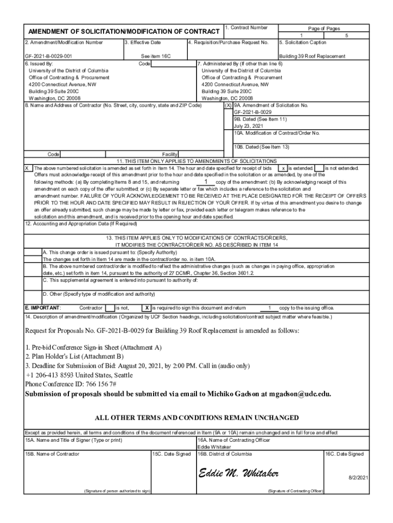 Fillable Online Amendment 001 to IFB No. GF-2021-R-0029, Bldg 39 Roof ... Fax Email Print ...