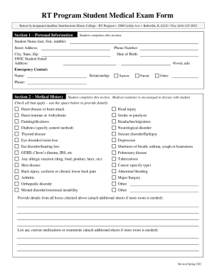 Fillable Online RT Program Student Medical Exam Form Fax Email Print ...