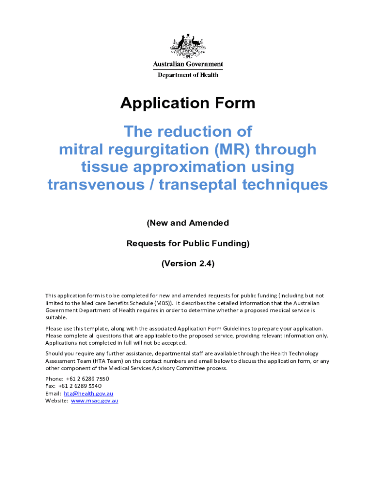 Fillable Online Application Form - The reduction of mitral ...
