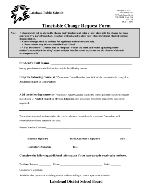 Fillable Online westgate lakeheadschools Timetable Change Request Form ...