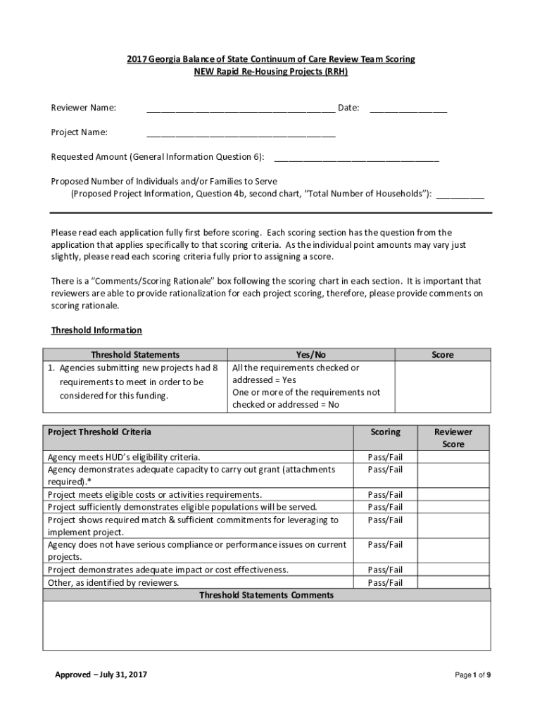 Fillable Online 2017 Georgia BoS CoC New RRH Project Scoring Form.docx ...