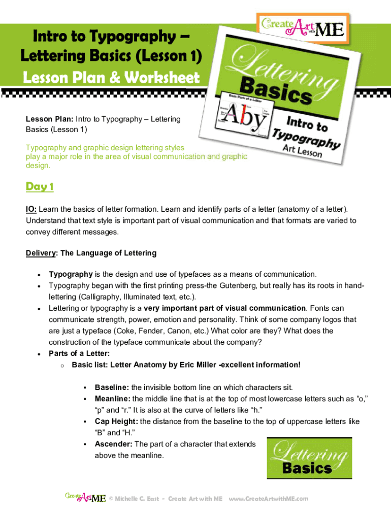 Fillable Online Intro to Typography Lettering Basics Lesson Plan and ...