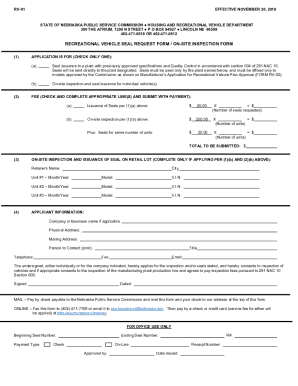 Fillable Online psc nebraska RECREATIONAL VEHICLE SEAL REQUEST FORM ...