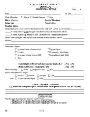 Fillable Online STATE SELPA IEP TEMPLATE Offer of FAPE Fax Email Print ...