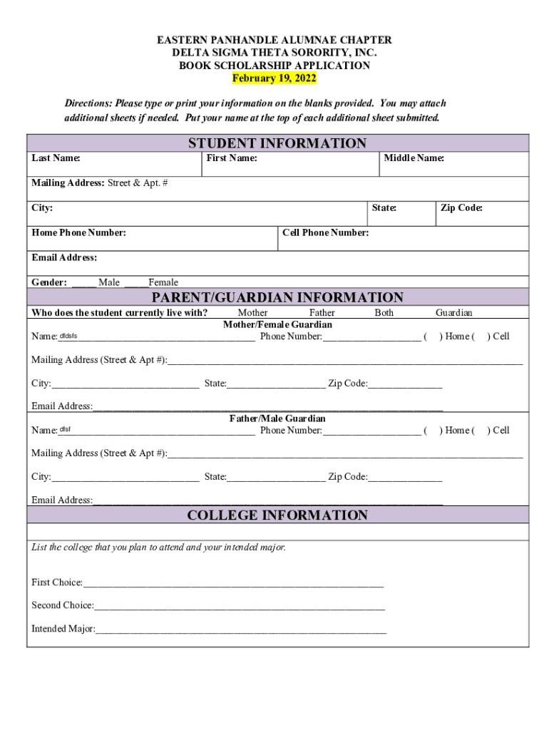 Fillable Online wv01000962.schoolwires.netcmslibEASTERN PANHANDLE ALUMNAE CHAPTER, DELTA SIGMA ...
