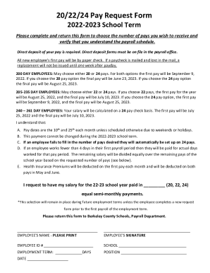 Fillable Online 20/22/24 Pay Request Form - Berkeley County Schools Fax Email Print - pdfFiller