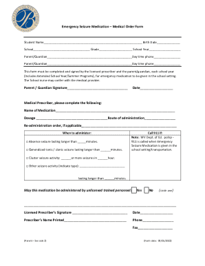 Fillable Online Emergency Seizure Medication - Medical Order Form Fax ...