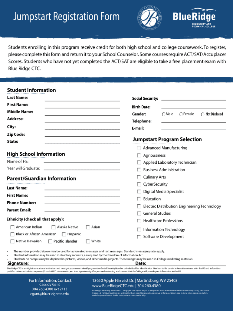Fillable Online Jumpstart Registration Form - Berkeley County Schools ...