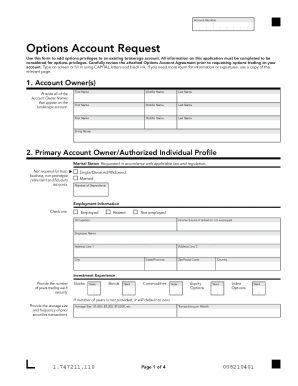 Fillable Online Options Account Request Form - feltl.com Fax Email ...