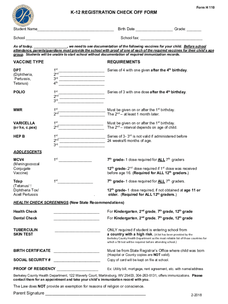 Fillable Online K-12 REGISTRATION CHECK OFF FORM Fax Email Print ...