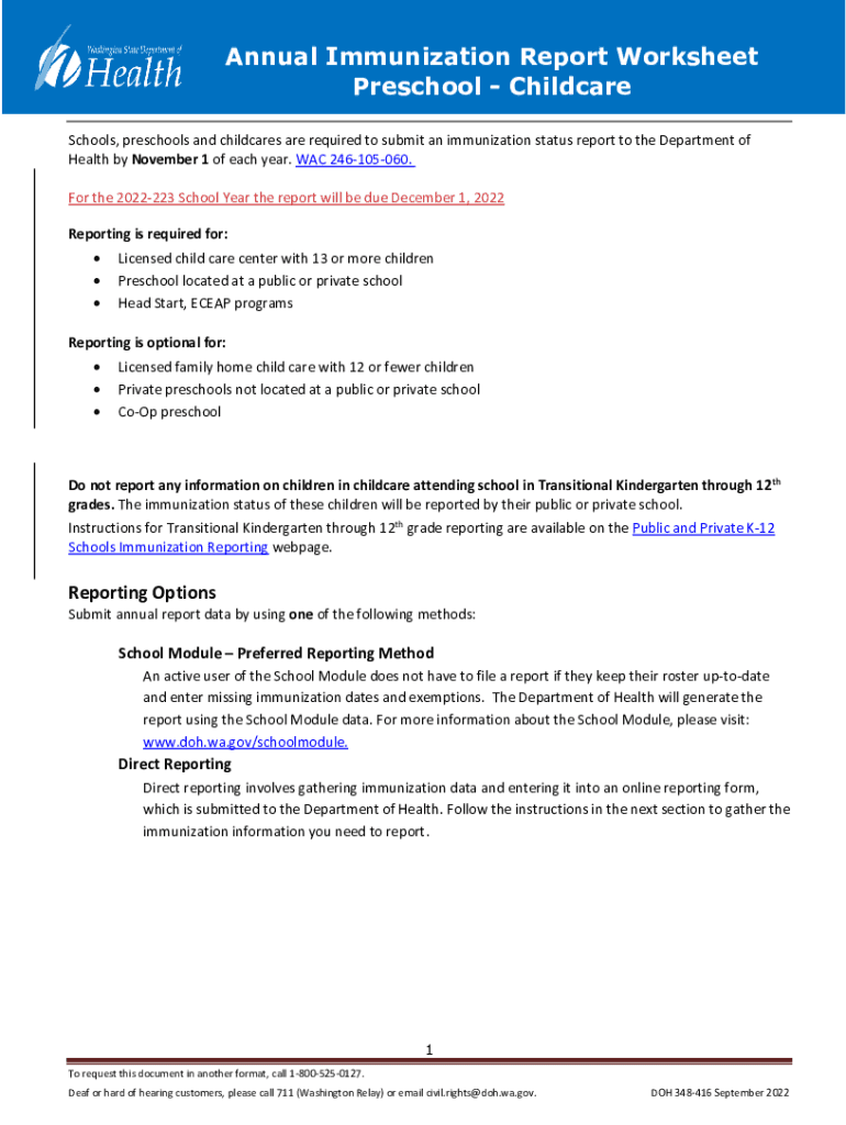Fillable Online doh wa doh.wa.govsitesdefaultAnnual Immunization Report ...
