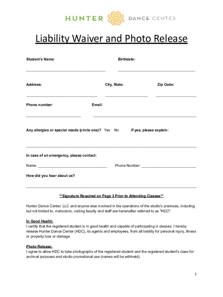 Fillable Online hunterdancecenter.com wp-content uploadsHDC Liability ...