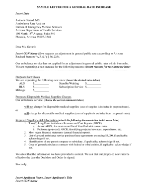 Fillable Online SAMPLE LETTER FOR AUTOMATIC RATE INCREASE - Arizona ...