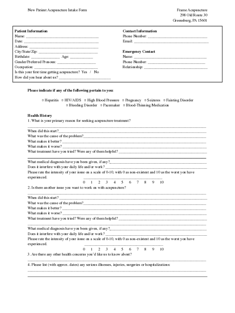 Fillable Online lkacupuncture.comLKAcupuncture-Intake-FormNEW PATIENT ...