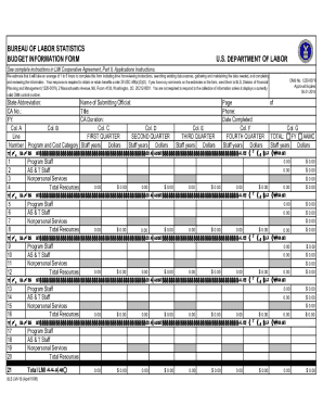 Fillable Online BUREAU OF LABOR STATISTICS BUDGET INFORMATION FORM ...