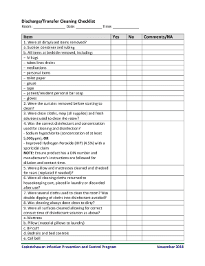 Fillable Online Checklist for Discharge / Transfer Cleaning of All ...