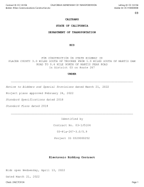 Fillable Online 11 CALTRANS DEPARTMENT OF TRANSPORTATION BID FOR CONSTRUCTION ON STATE ... Fax ...