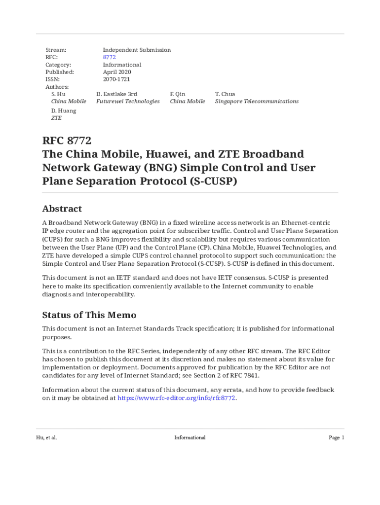 Fillable Online RFC 8772: The China Mobile, Huawei, and ZTE Broadband ...