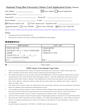 Fillable Online National Tsing Hua University Library Card Application ...