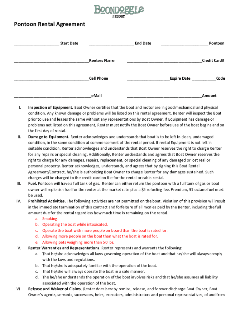 Fillable Online Pontoon Rental Agreement.docx Fax Email Print - pdfFiller