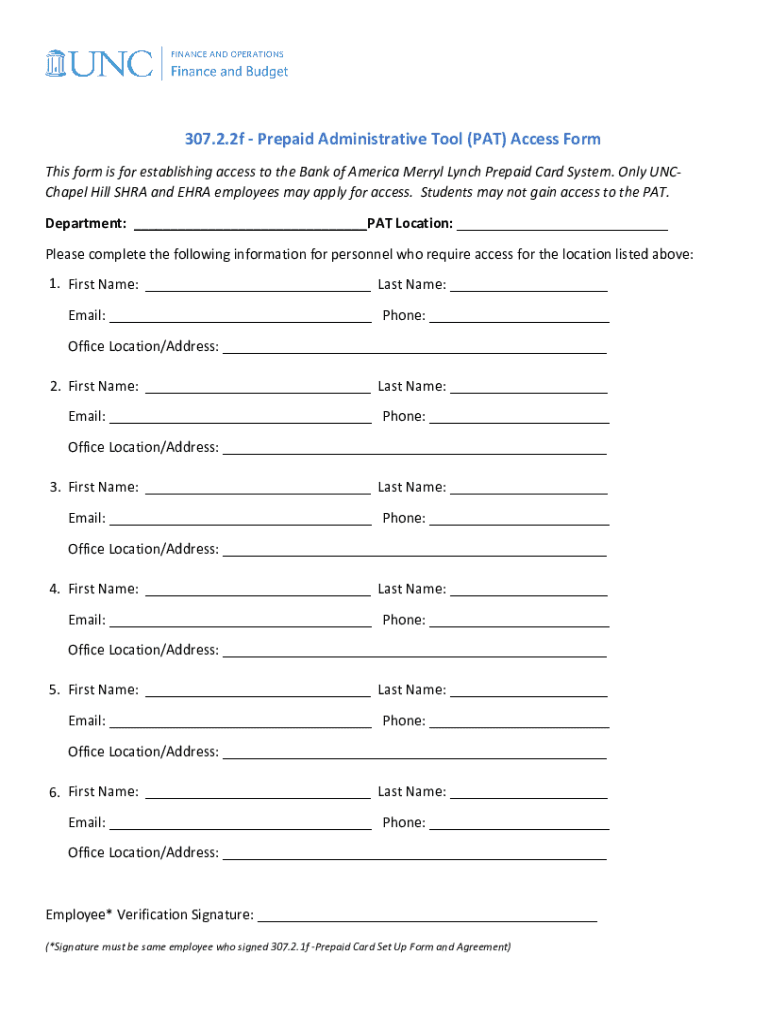 Fillable Online 307.2.2f - Prepaid Administrative Tool (PAT) Access ...