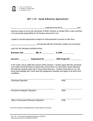 Fillable Online Cash Advance Agreement - Finance and Budget Fax Email ...