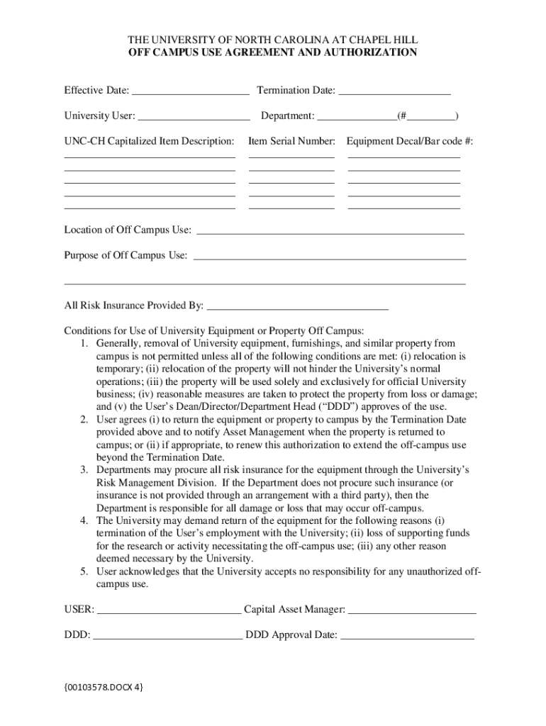 Fillable Online Off Campus Use Agreement for Capital Equipment Tracked By ... Fax Email Print ...