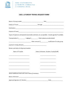Fillable Online Group Travel Request Form - UNC Finance Fax Email Print ...