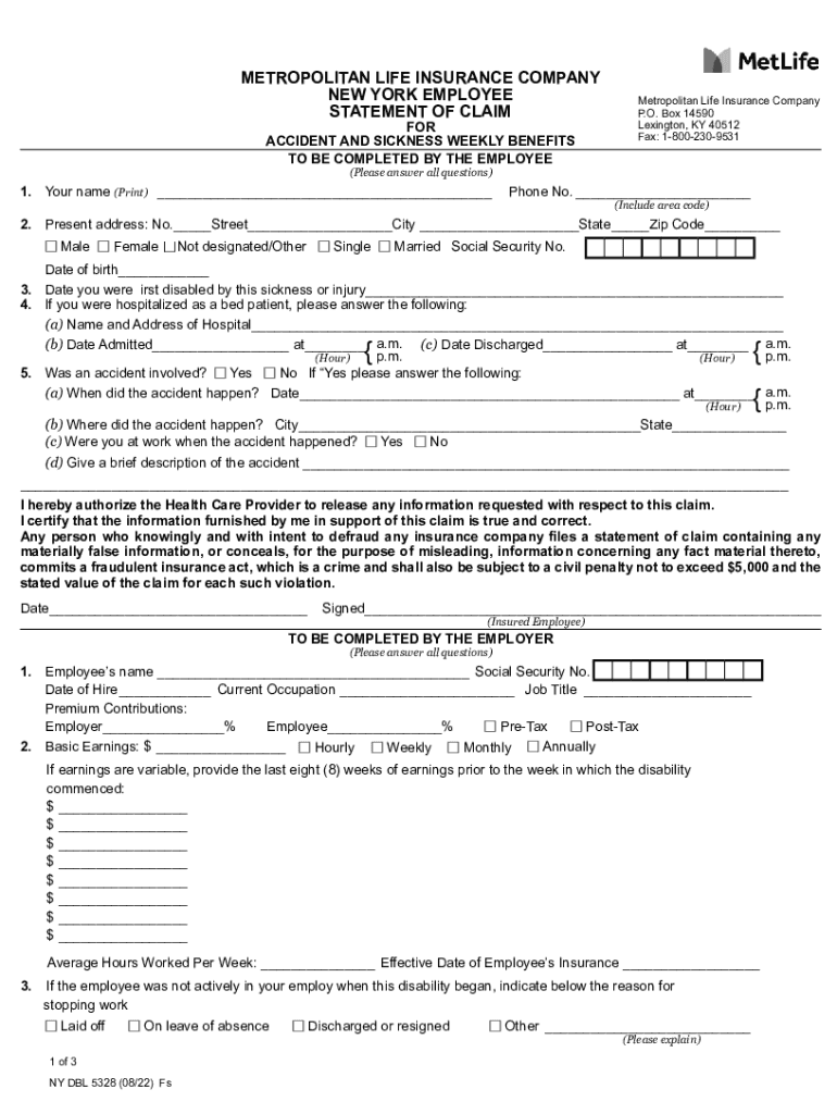 Fillable Online METROPOLITAN LIFE INSURANCE COMPANY NEW YORK EMPLOYEE ...