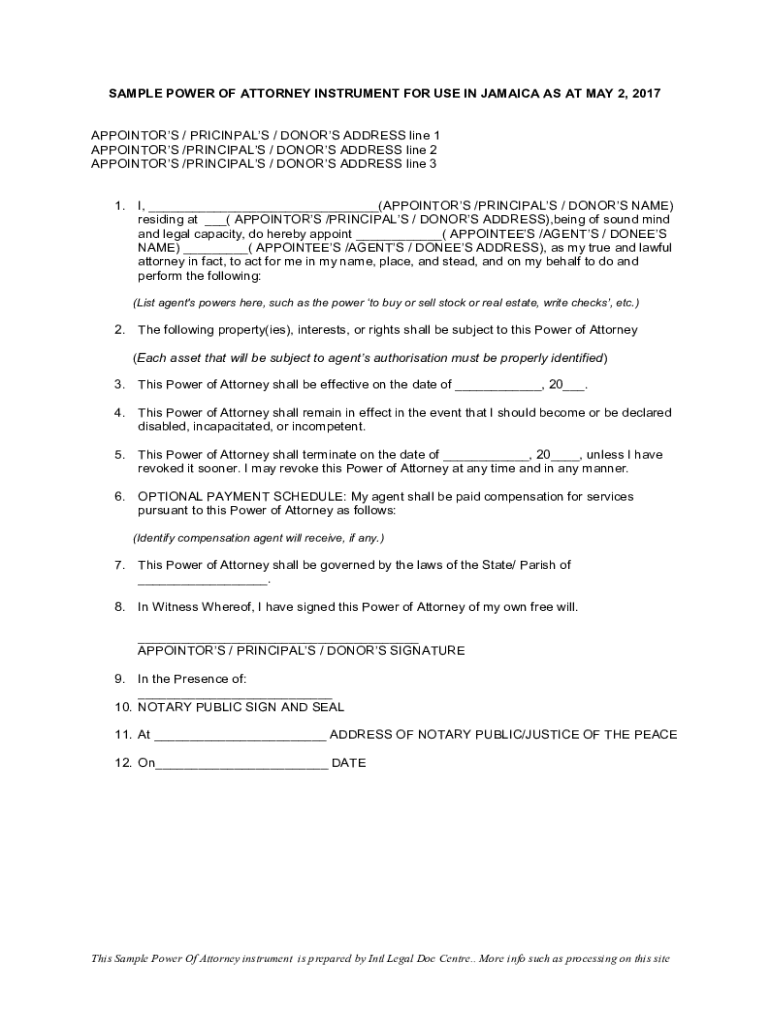 Fillable Online Sample Power Of Attorney document for use in Jamaica Fax Email Print - pdfFiller
