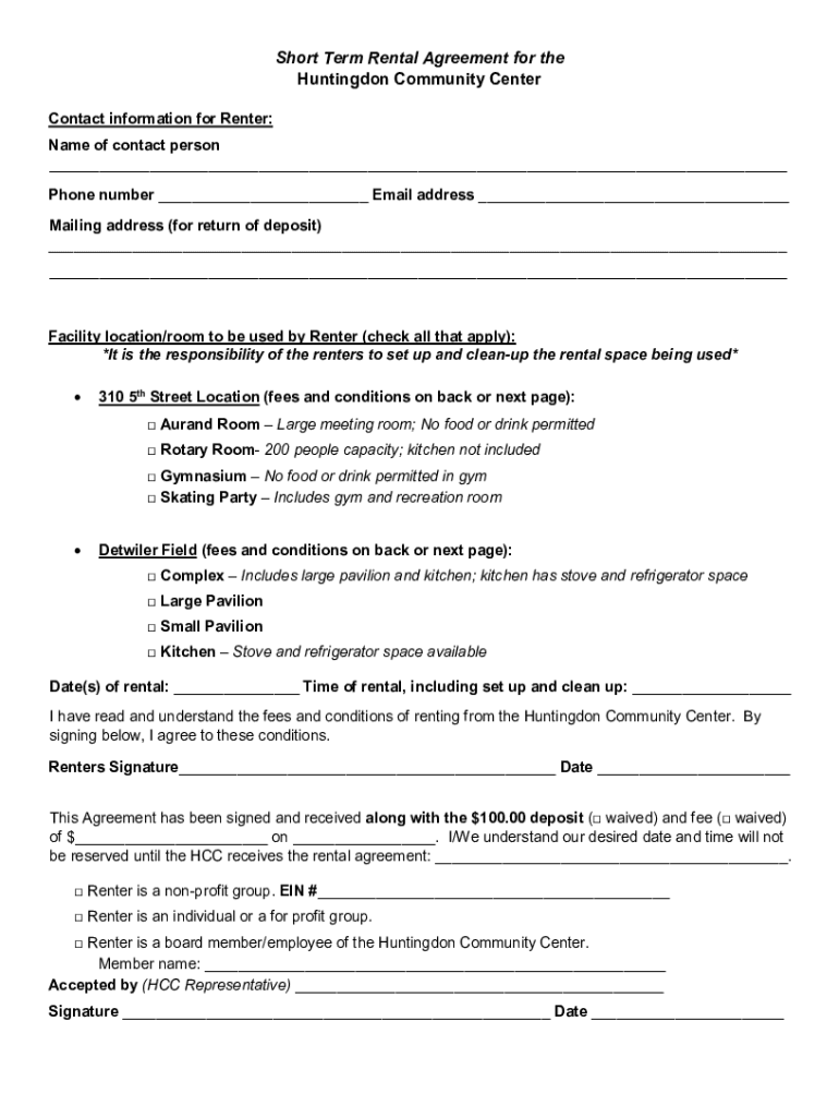 Fillable Online Free Short-Term (Vacation) Rental Lease Agreement ...