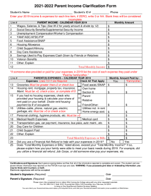 Fillable Online 2021-2022 Parent Income Clarification Form Fax Email ...