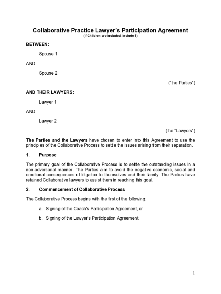 Fillable Online Sample Collaborative Divorce Participation Agreement ...