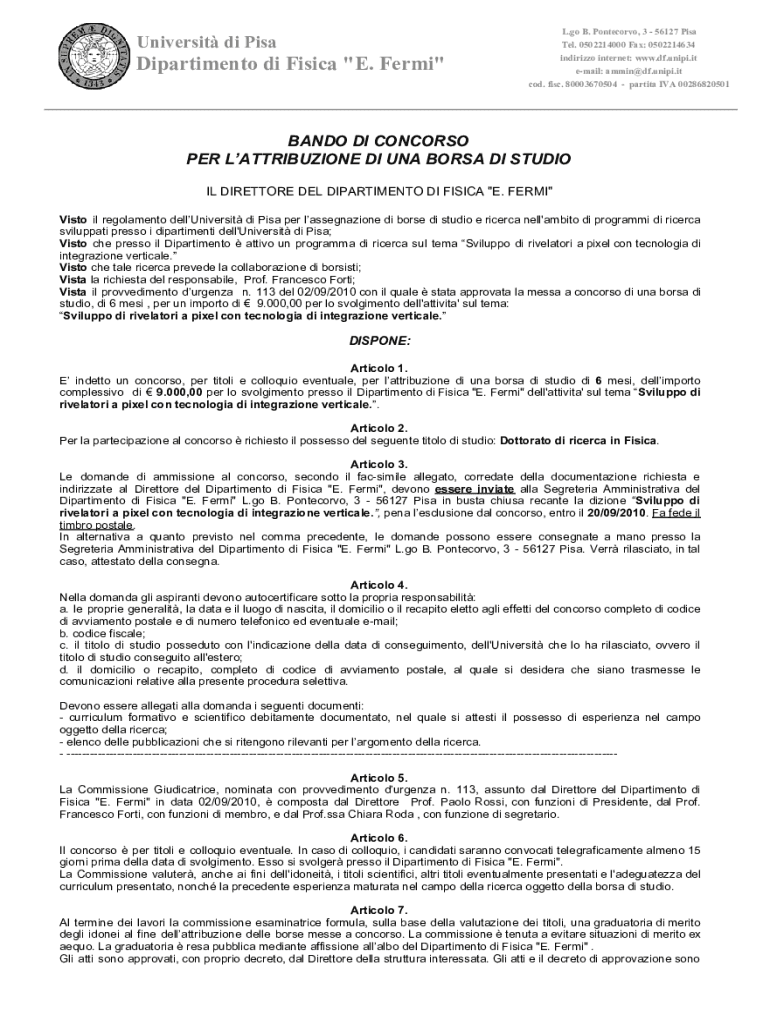Fillable Online Universit di Pisa L.go B. Pontecorvo, 3 - 56127 Pisa ...